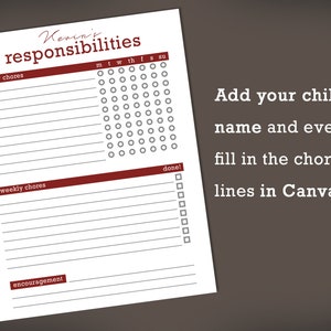 Simple Chore Chart - Editable in Canva- Red Daily Weekly ...