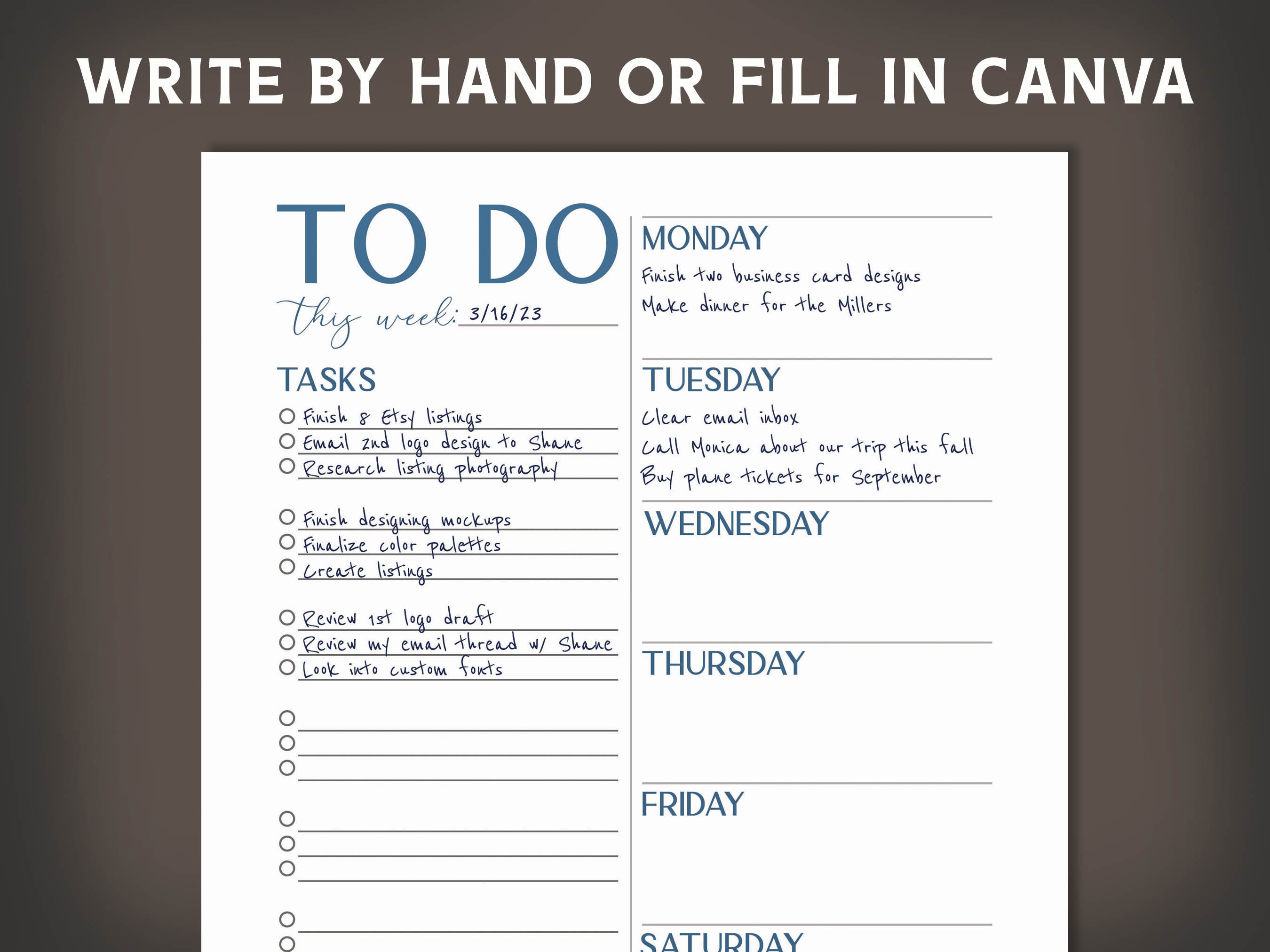 Clean to Do List Blue- Fillable in Canva Weekly Task Setter Goal Setter ...