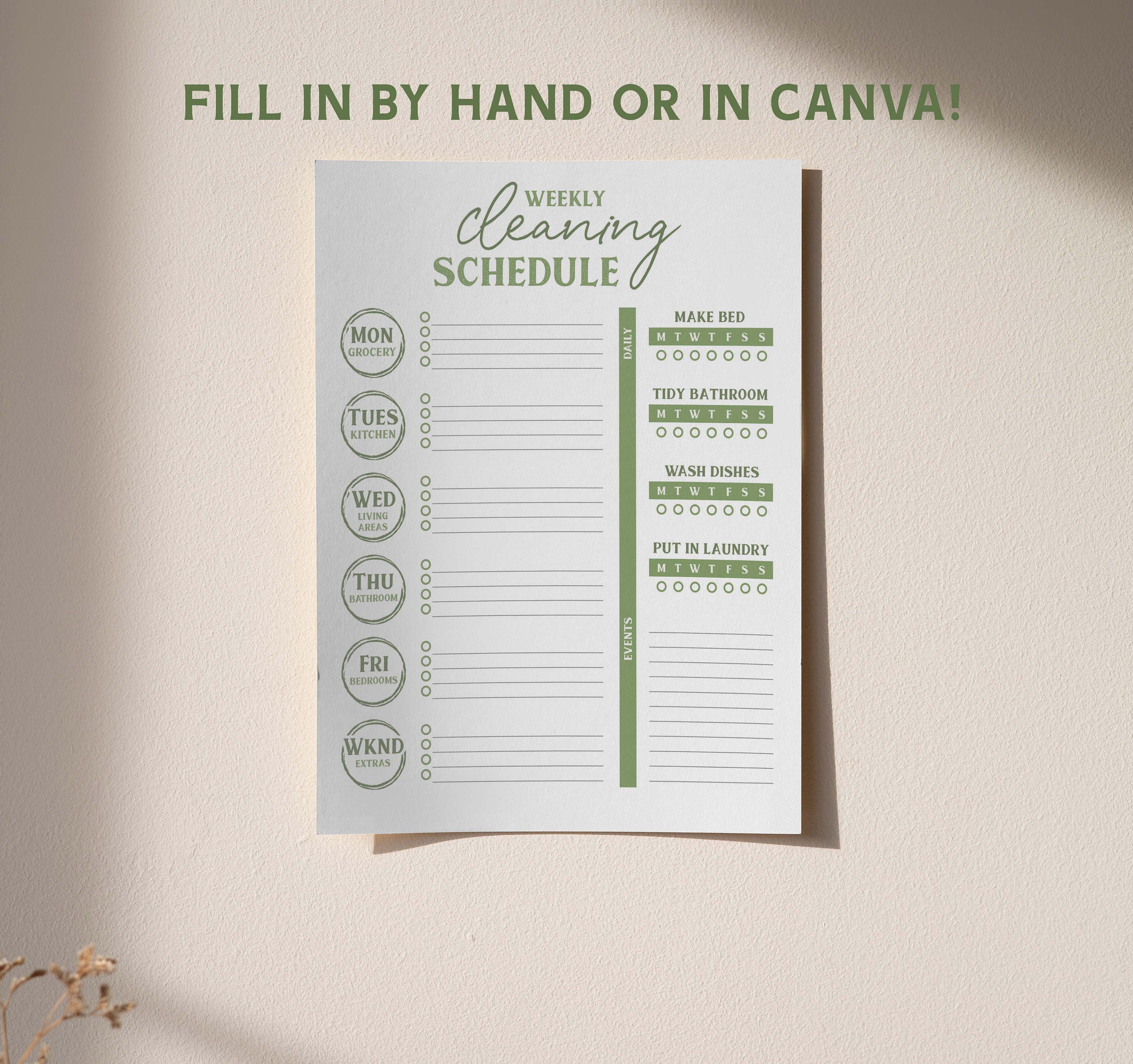 Green Editable Cleaning Checklist Daily Weekly Planner Homeschool Mom ...