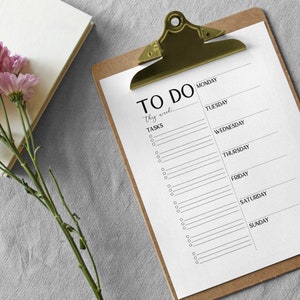 Clean to Do List Black- Fillable in Canva Weekly Task Setter Goal Setter Schedule Stay at Home ...