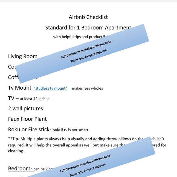 Airbnb Furnishing Checklist - Etsy