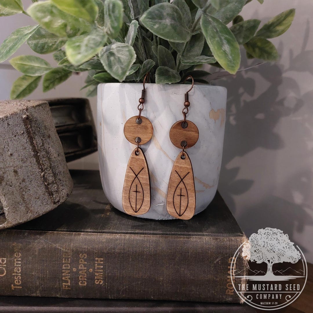 Christian Cross Wooden Earrings Christian Accessories Hand Painted ...