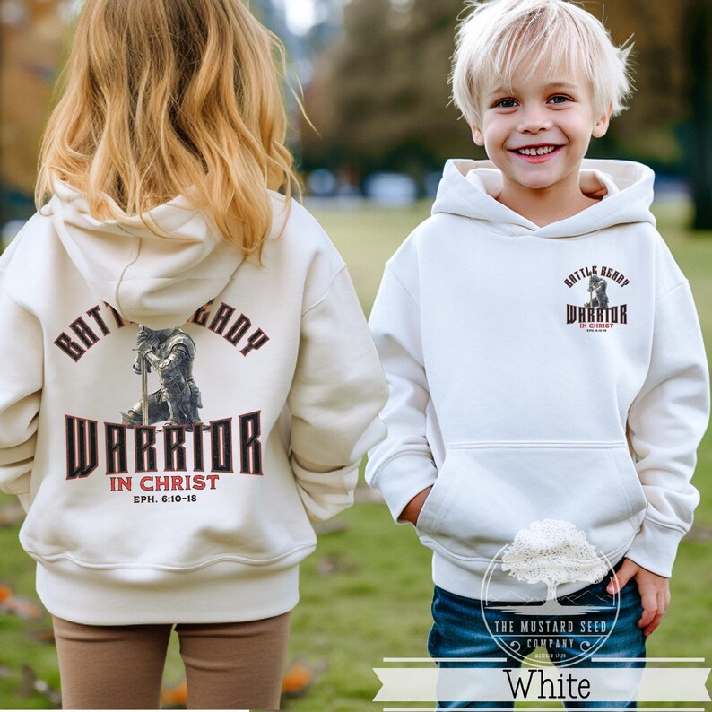 Battle Ready Warrior in Christ Kids Christian Hoodie Bible Verse Shirt ...