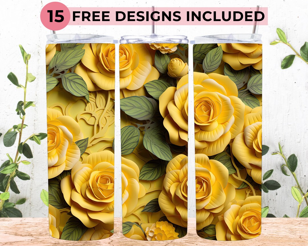 3D Yellow Roses Seamless 20 Oz Skinny Tumbler Sublimation - Etsy