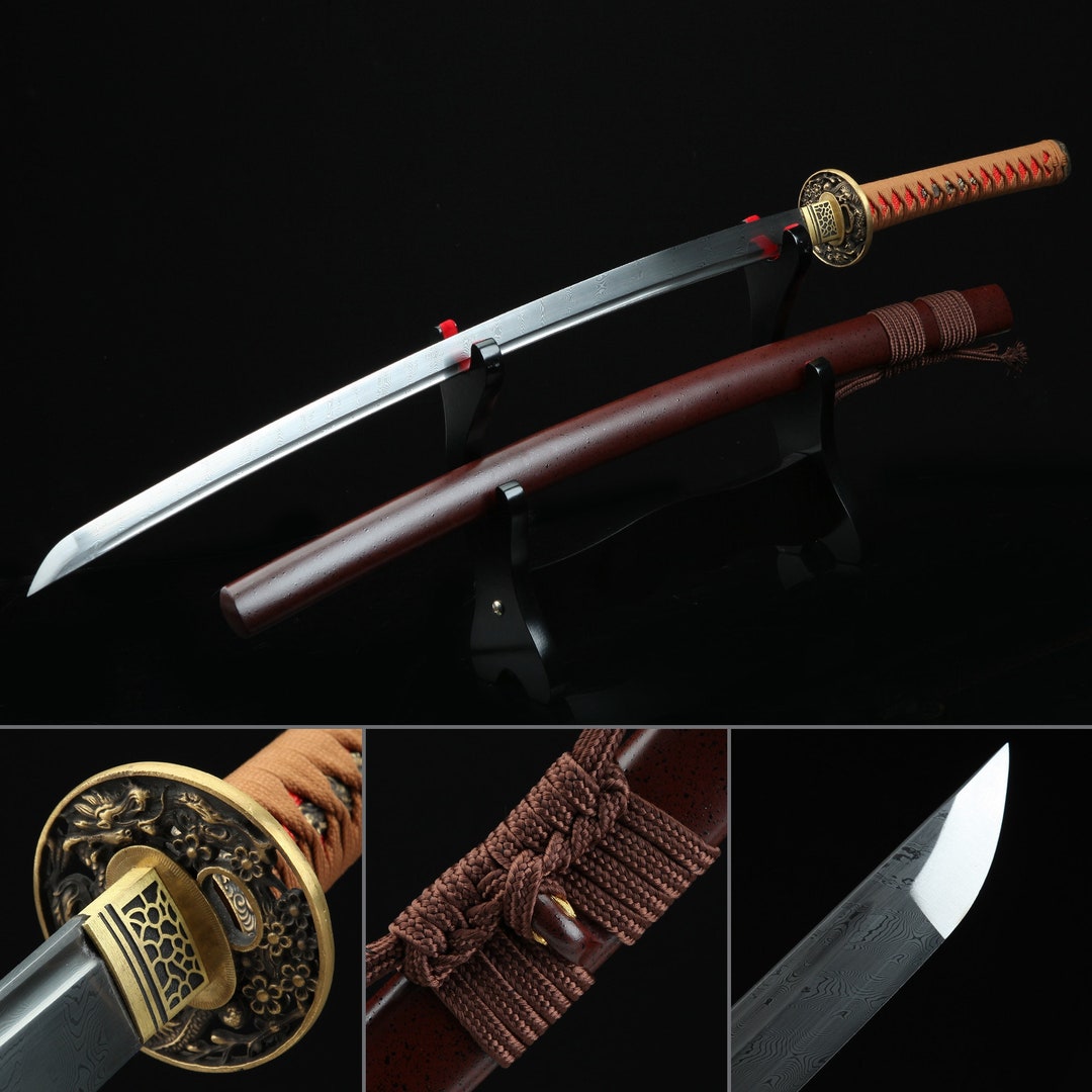 TRUEKATANA Red Damascus Katana Handmade Japanese Katana Sword - Etsy
