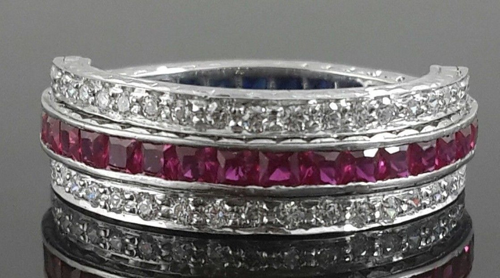 Unique Sapphire Diamond & Ruby Flip Over Ring Art Deco 925 - Etsy