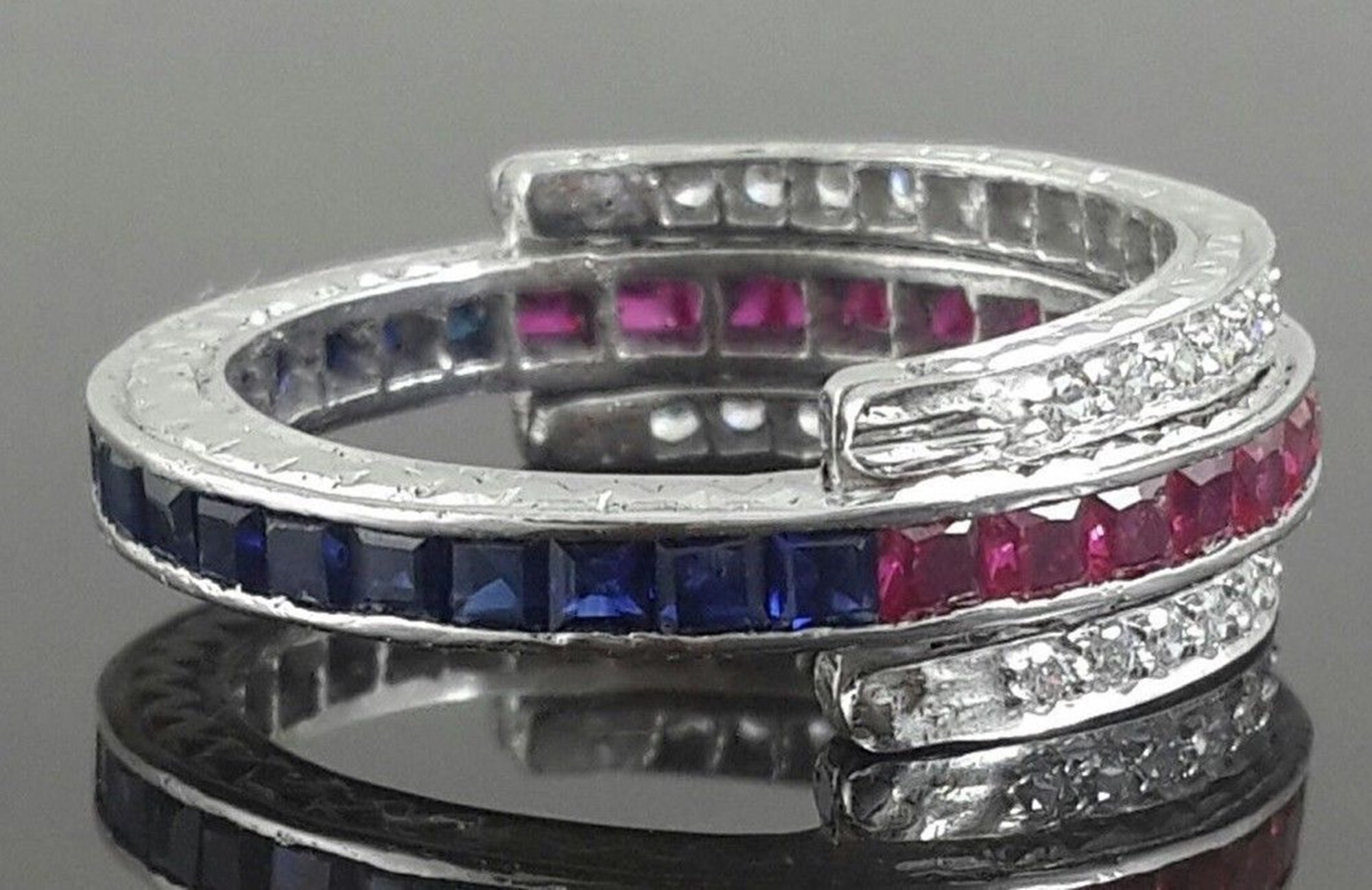 Unique Sapphire Diamond & Ruby Flip Over Ring Art Deco 925 - Etsy