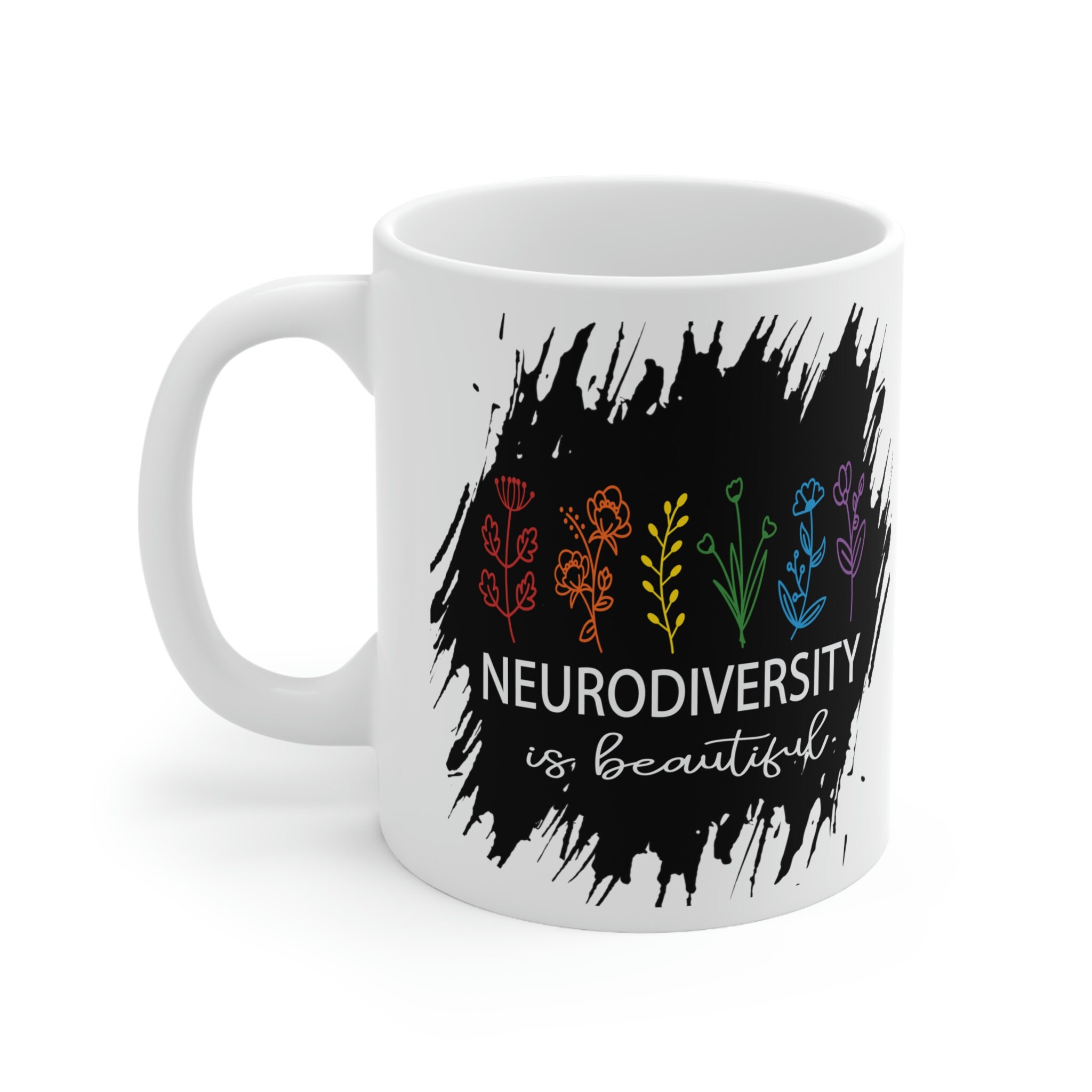 Neurodiversity is Beautiful Coffee Mug Autism Awareness Tea Cup Rainbow Flowers Cup Gift for ...
