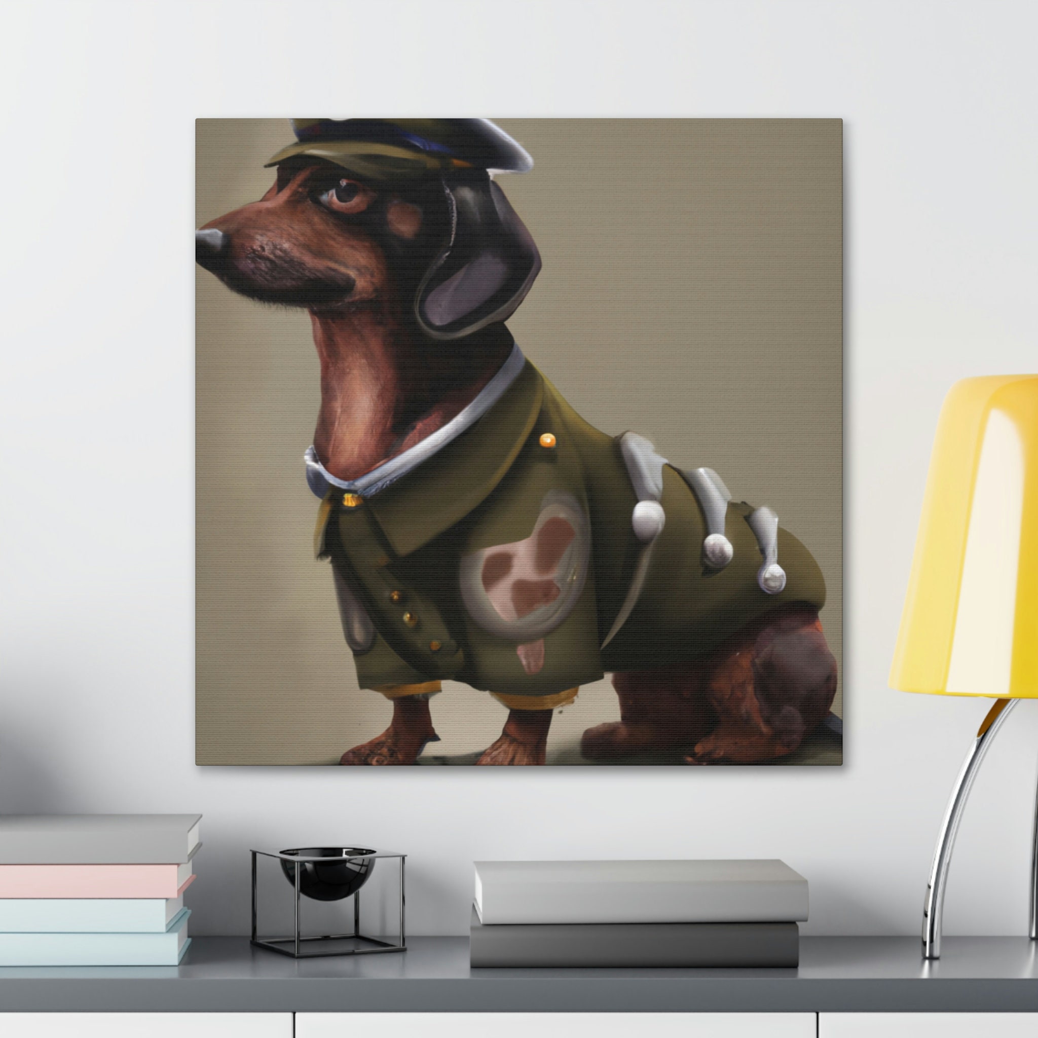 General Dachshund Military Dressed Canvas Wrap Art Wall Home Decor Dog ...