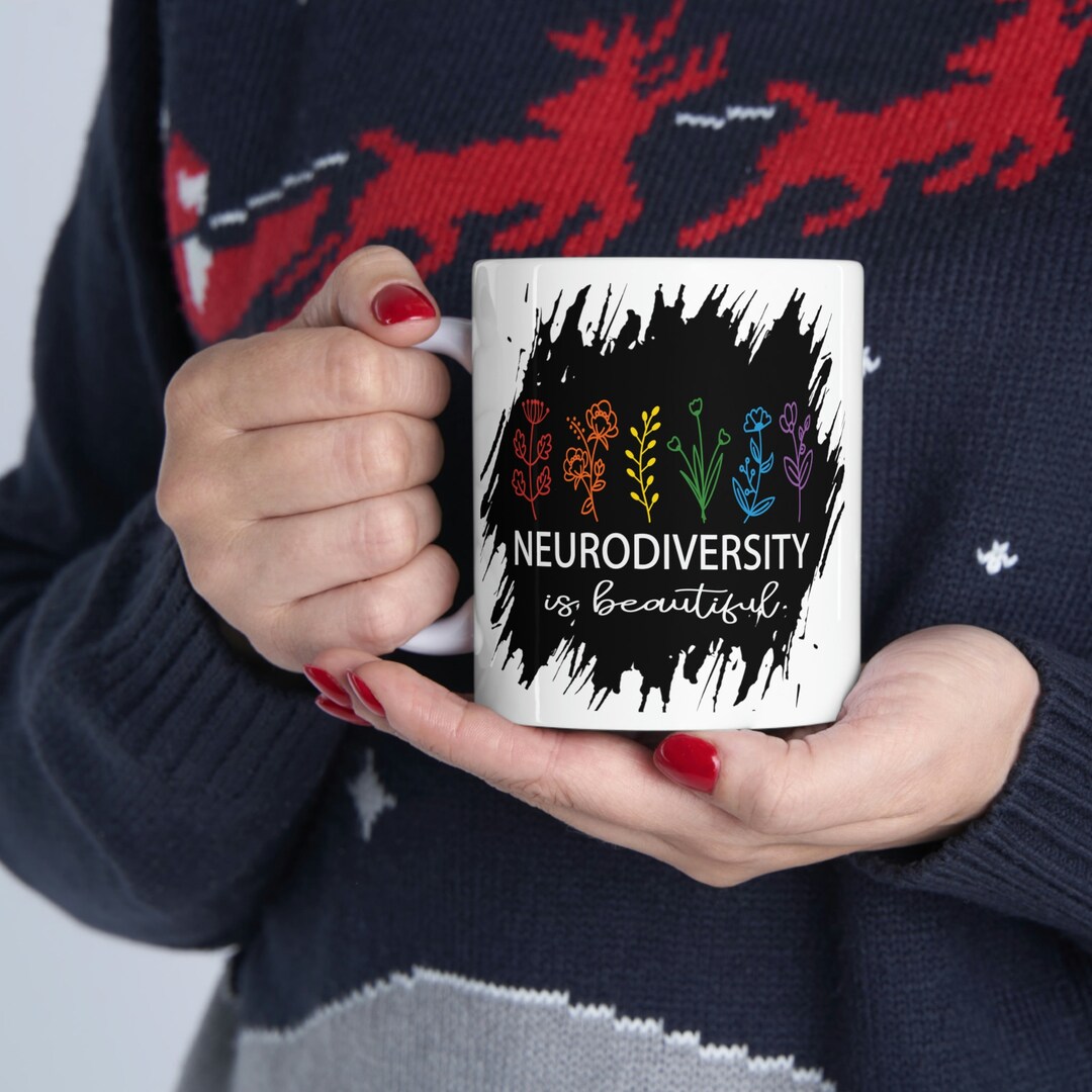 Neurodiversity is Beautiful Coffee Mug Autism Awareness Tea Cup Rainbow Flowers Cup Gift for ...