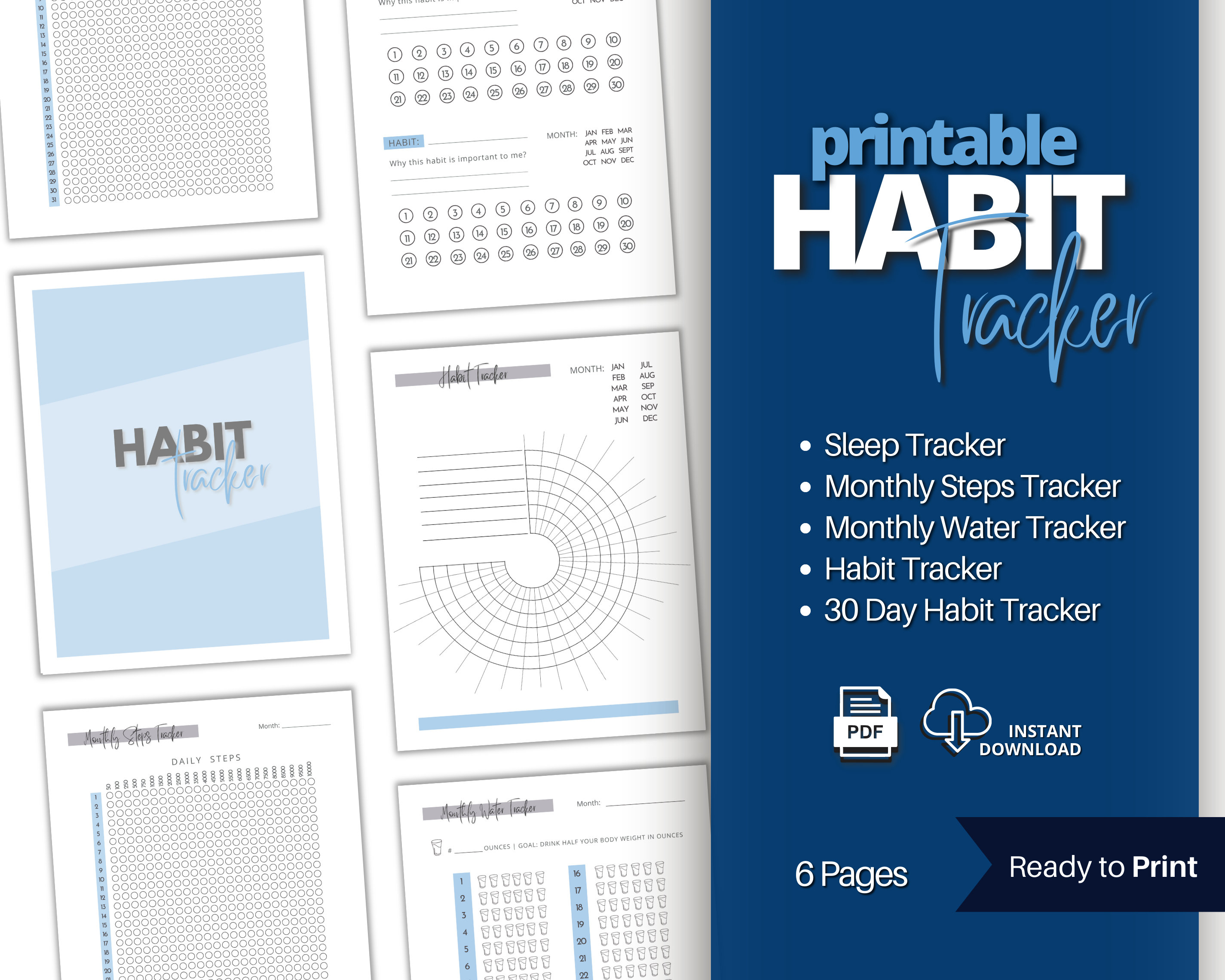 Habit Tracker Printable Water Intake Habit Tracker Steps Tracker Habit ...