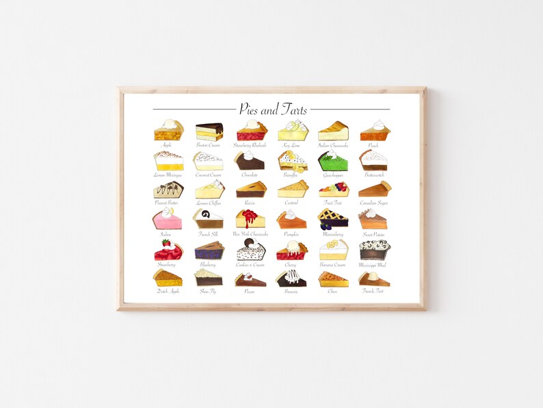 Pies and Tarts Poster | Cooking Baking Food Dessert Print | Kitchen ...