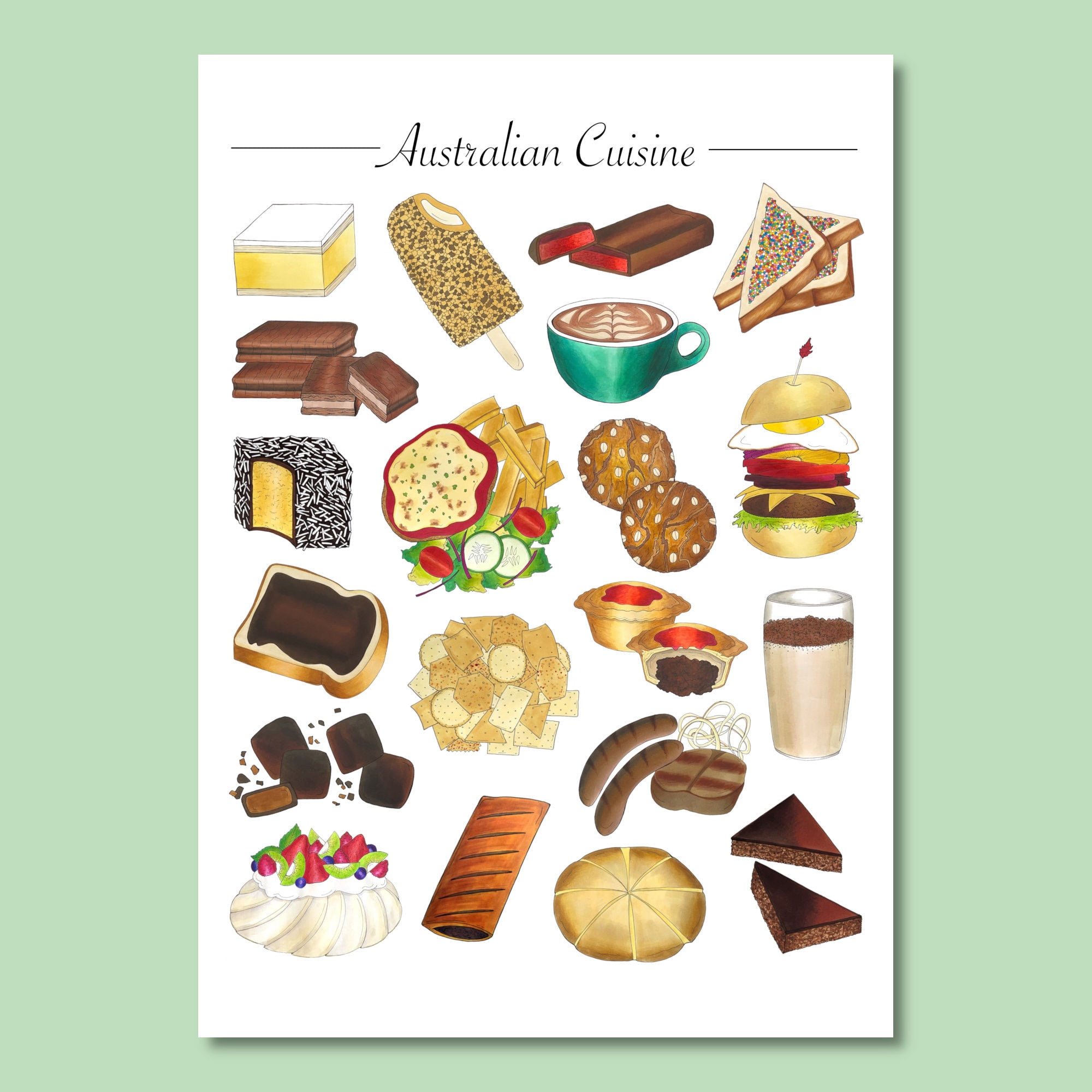 Australian Foods Poster | Australia Travel Print | Aussie Cuisine ...