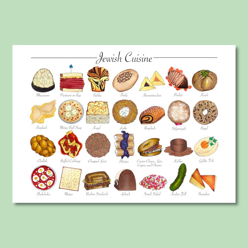 Jewish Cuisine Print | Jewish Food Art | Cooking Dishes Recipes ...