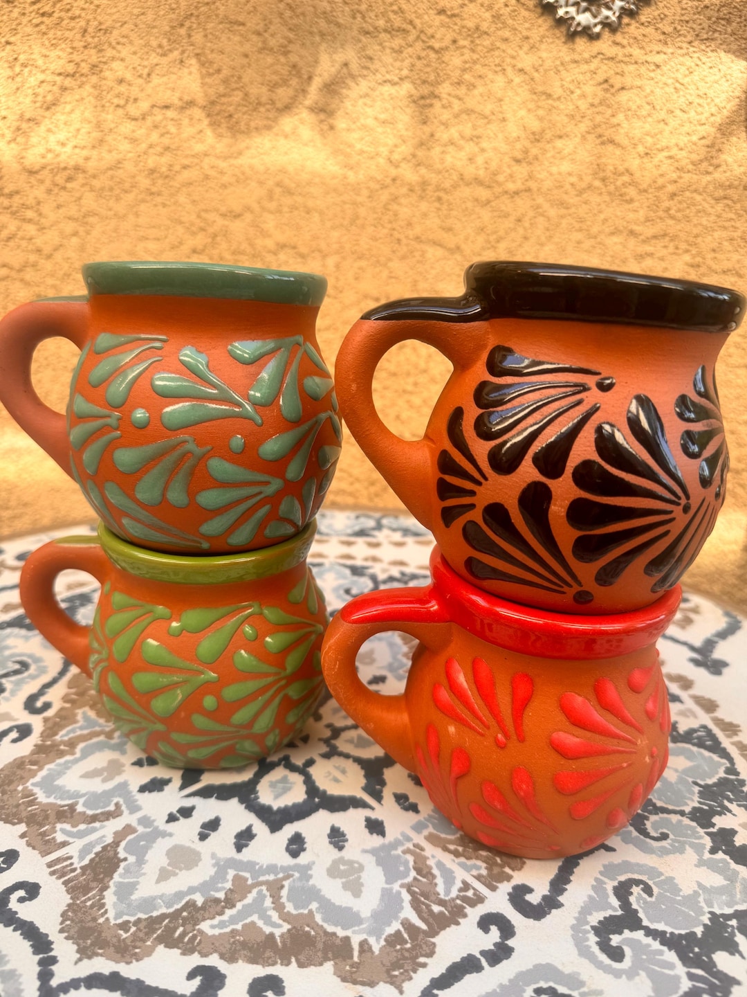 Hand-painted Clay Coffee Cup: Traditional Mexican Plumeado Design - Etsy