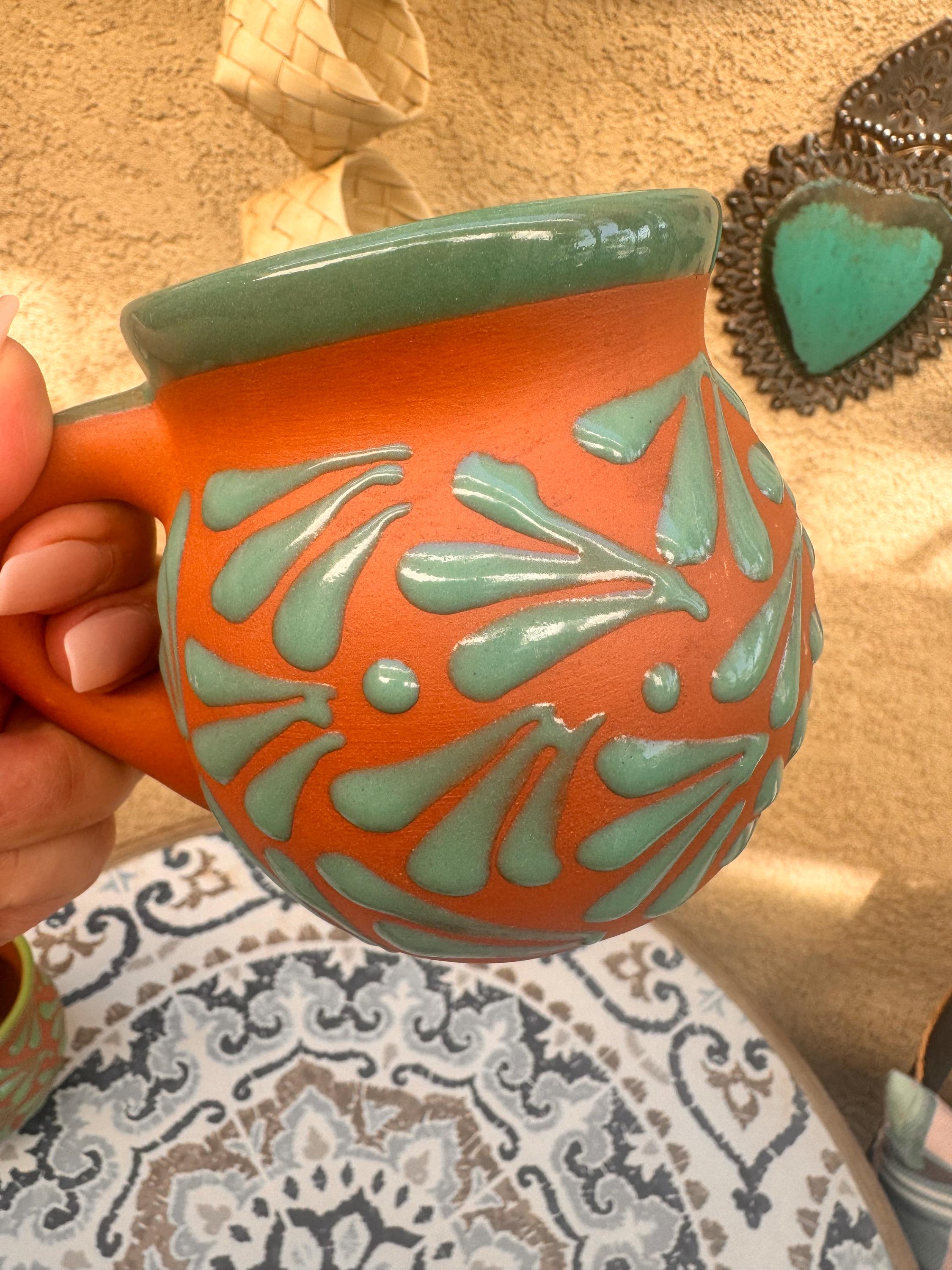 Hand-painted Clay Coffee Cup: Traditional Mexican Plumeado Design - Etsy