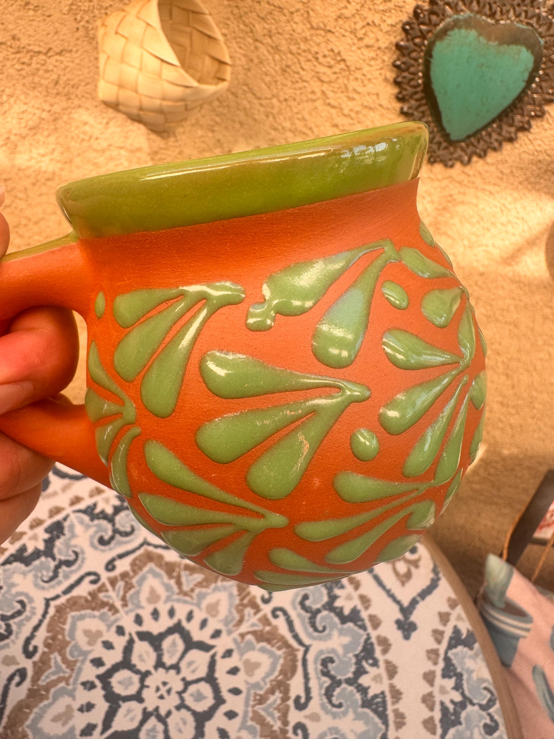 Hand-painted Clay Coffee Cup: Traditional Mexican Plumeado Design - Etsy