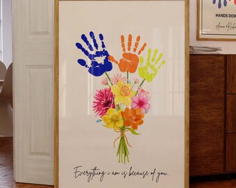 Mothers's Day Handprint Craft Art Birthday Activity Floral Bouquet ...