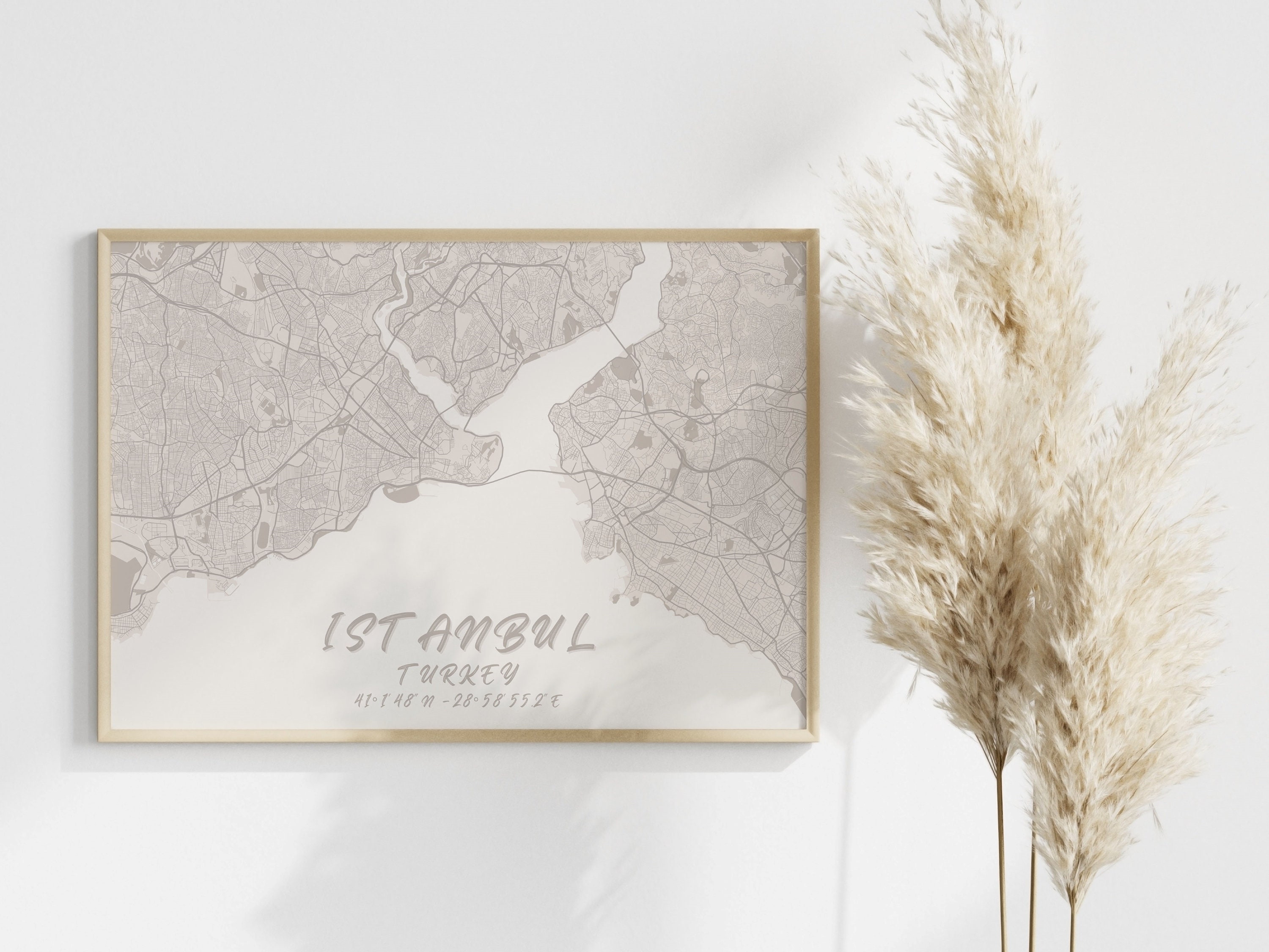Istanbul Turkey Map Print, Neutral Map Art Horizontal Poster, Istanbul ...