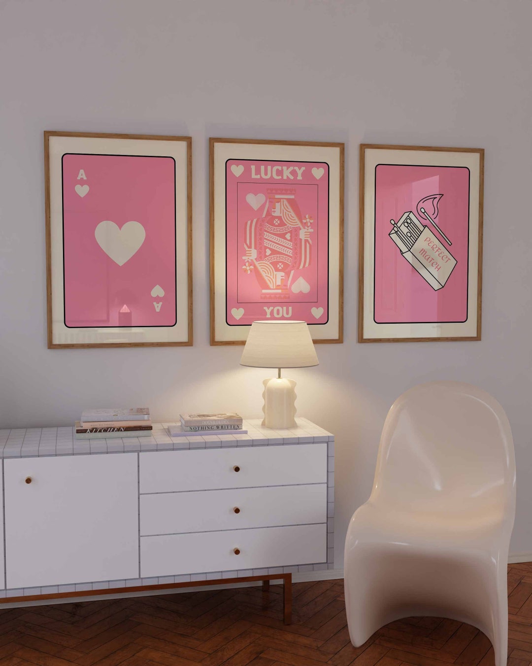 Pink Playing Cards Digital Poster Wall Art Retro Wall Poster - Etsy