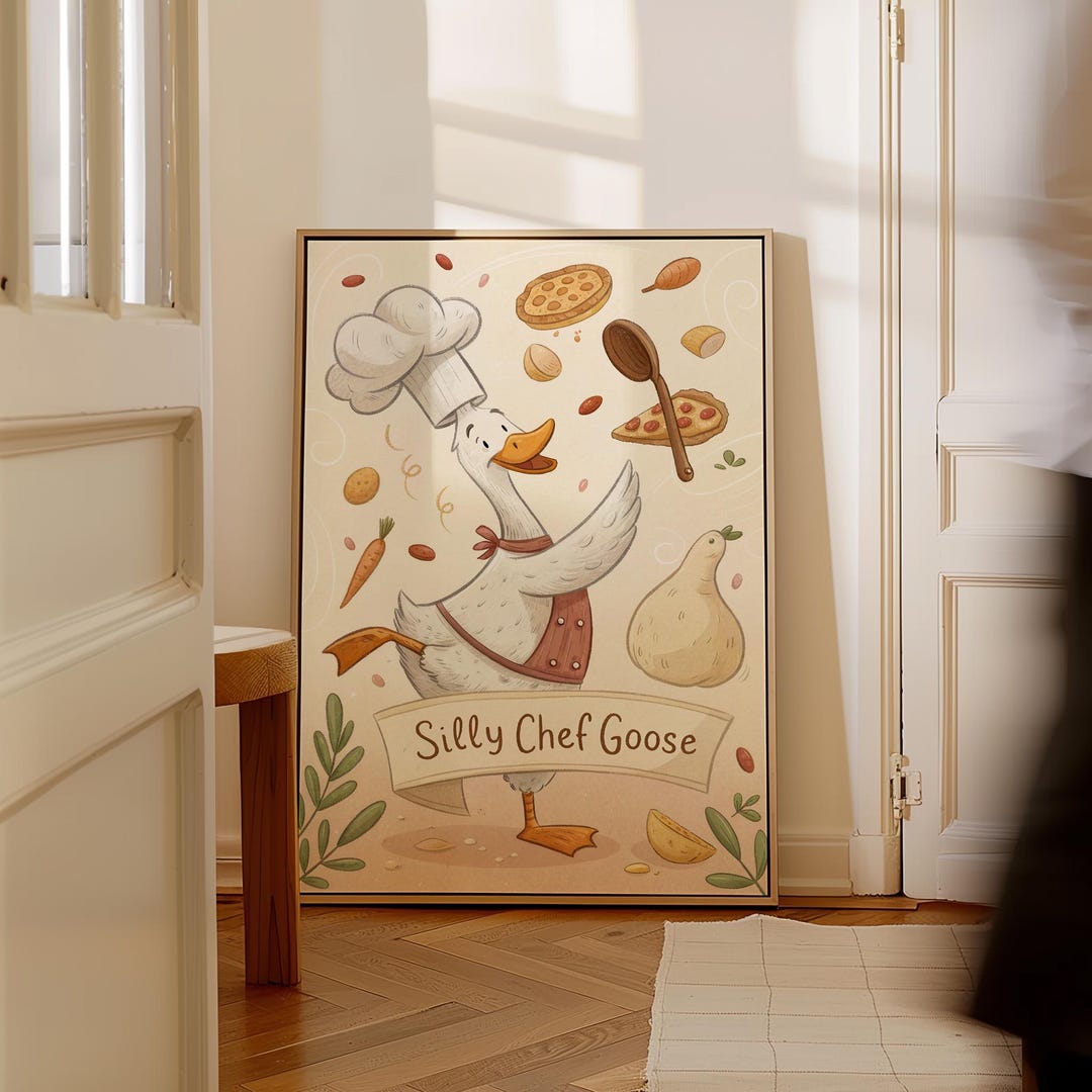 Silly Chef Goose Print - Funny Kitchen Wall Art, Cute Farm Animal Decor ...