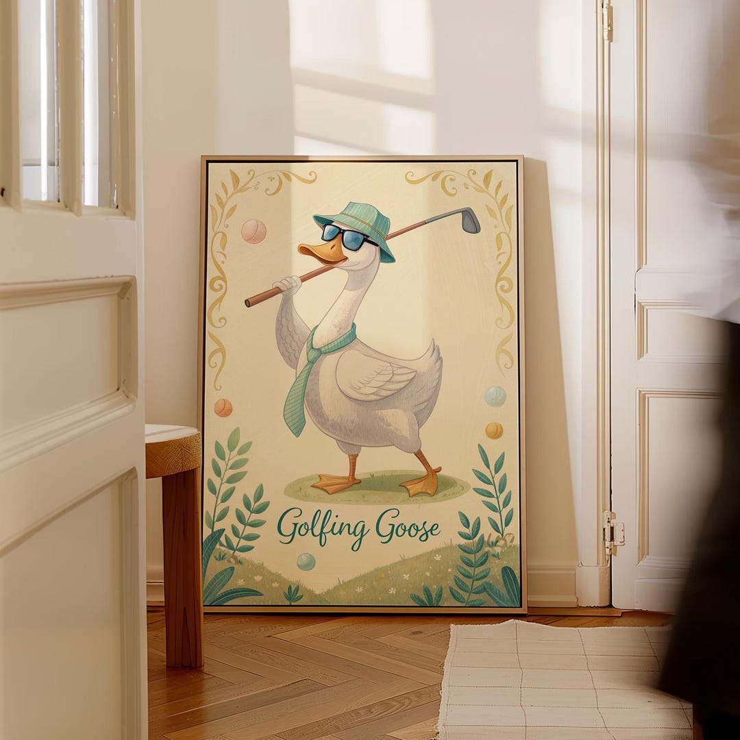 Silly Goose Golf Art - Vintage Golf Wall Decor, Cowboy Hat Goose Print ...
