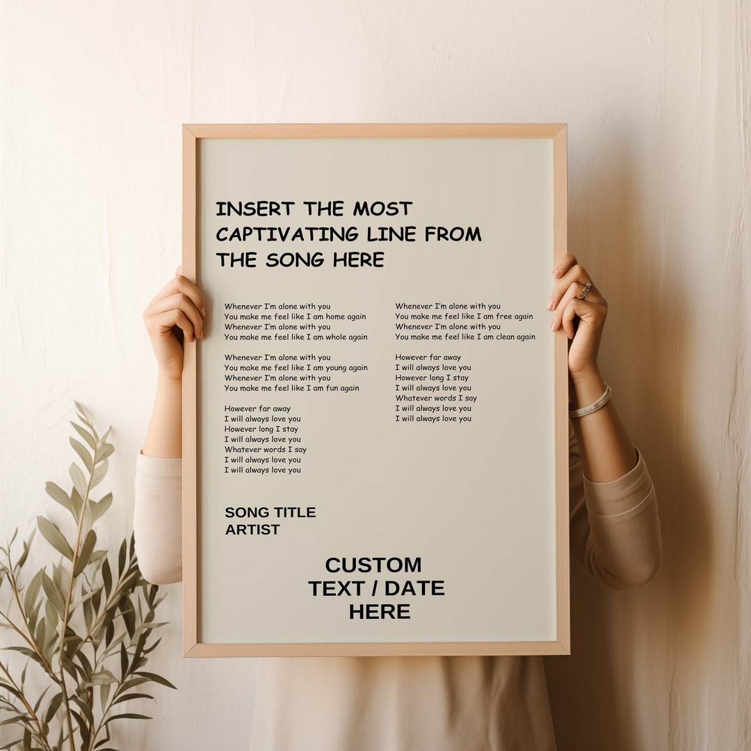 Lyric Poster Lyric Wall Art Music Poster Custom Song Lyric Print ...