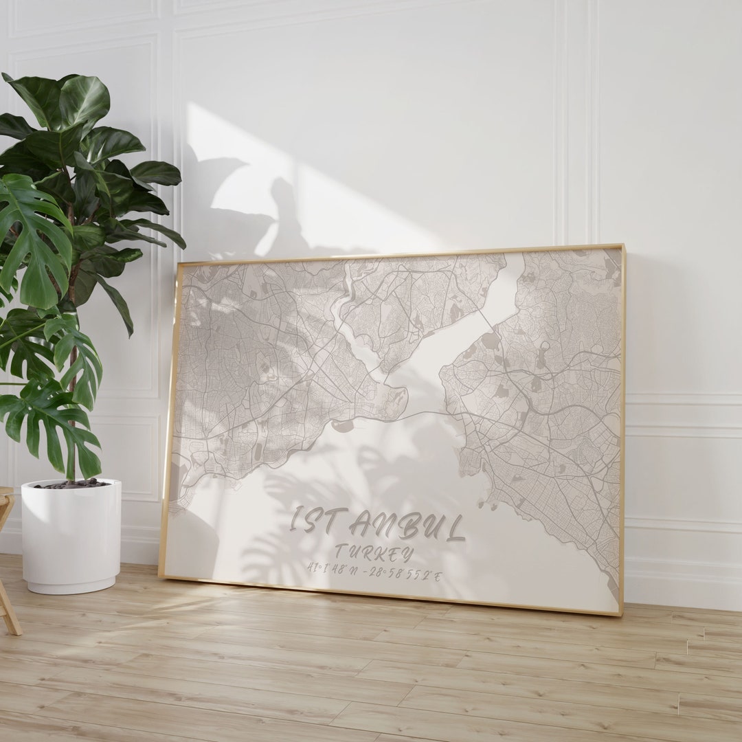 Istanbul Turkey Map Print, Neutral Map Art Horizontal Poster, Istanbul ...