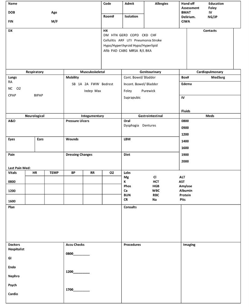 Medsurg Report Sheet 3 - Etsy