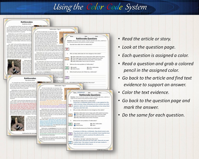 Reading Comprehension Coloring Text Evidence 7th Grade - Etsy