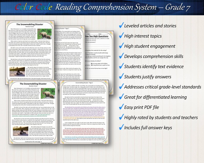 Reading Comprehension Coloring Text Evidence 7th Grade - Etsy