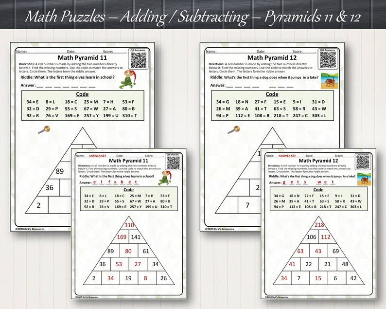Adding and Subtracting Math Pyramid Puzzles: A Fun Way to - Etsy
