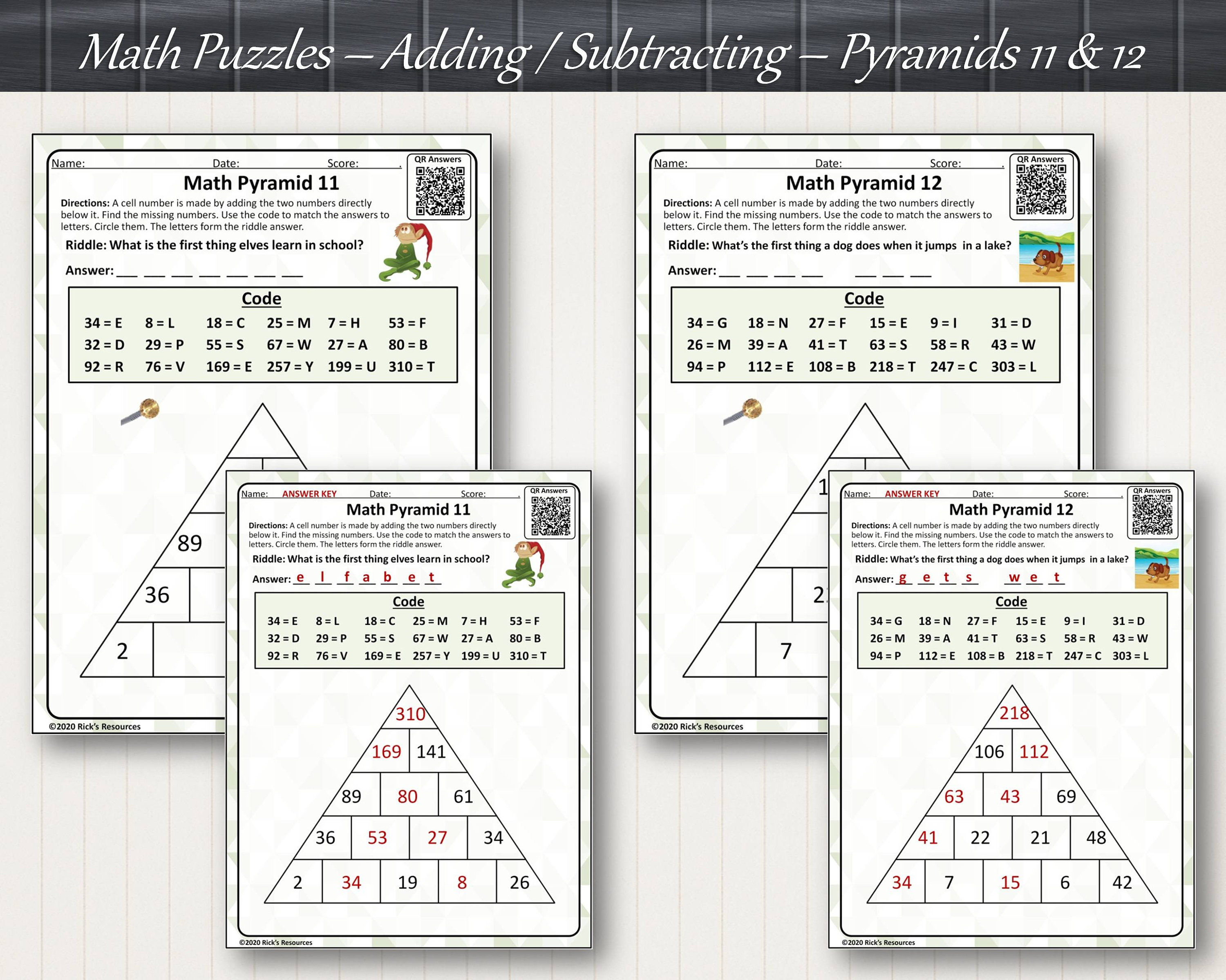 Adding and Subtracting Math Pyramid Puzzles: A Fun Way to Practice Math ...