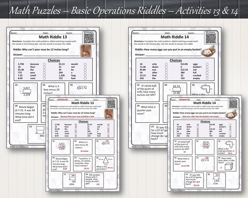 Basic Operations Math Riddles: A Fun Way to Practice Math Skills for ...