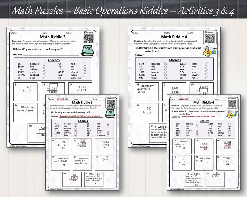 Basic Operations Math Riddles: A Fun Way to Practice Math Skills for ...