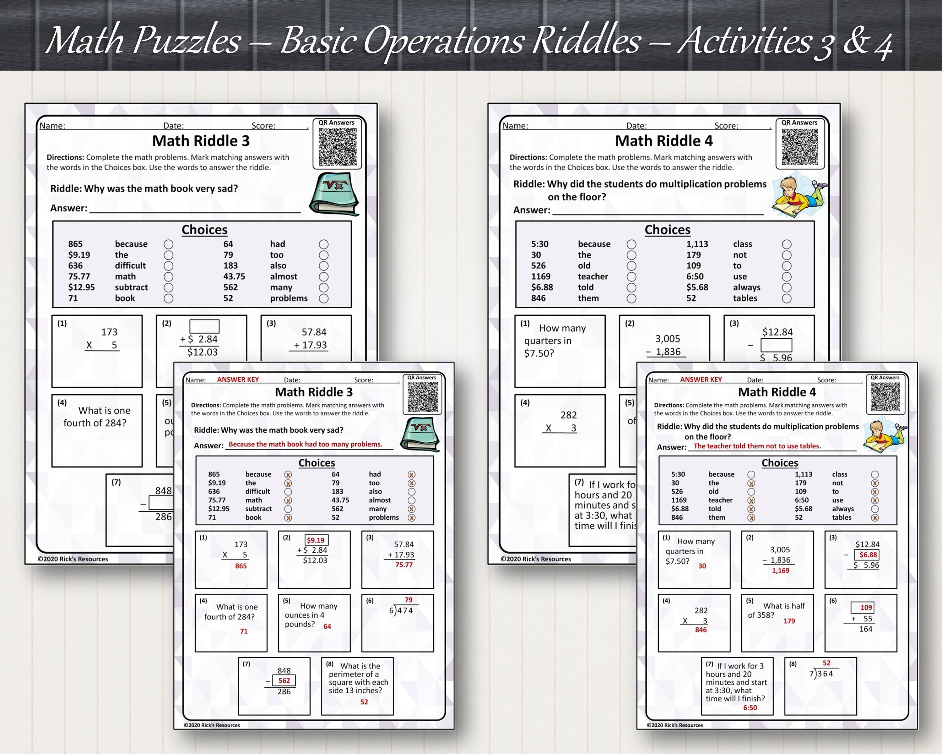 Basic Operations Math Riddles: A Fun Way to Practice Math Skills for ...