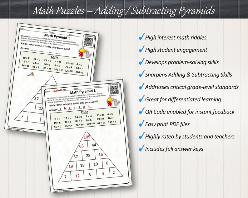 Adding and Subtracting Math Pyramid Puzzles: A Fun Way to Practice Math ...