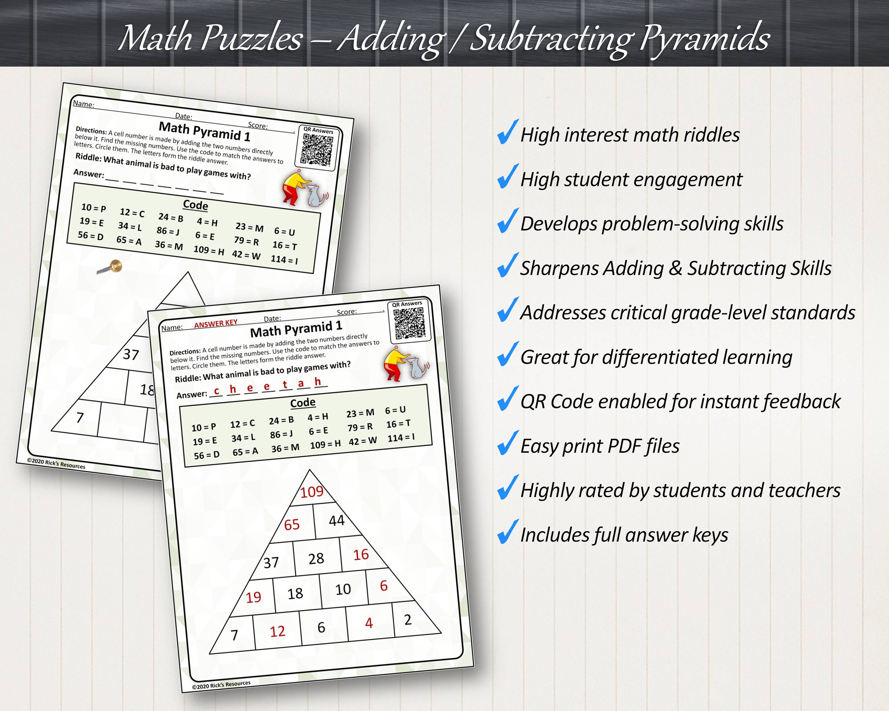 Adding and Subtracting Math Pyramid Puzzles: A Fun Way to Practice Math ...