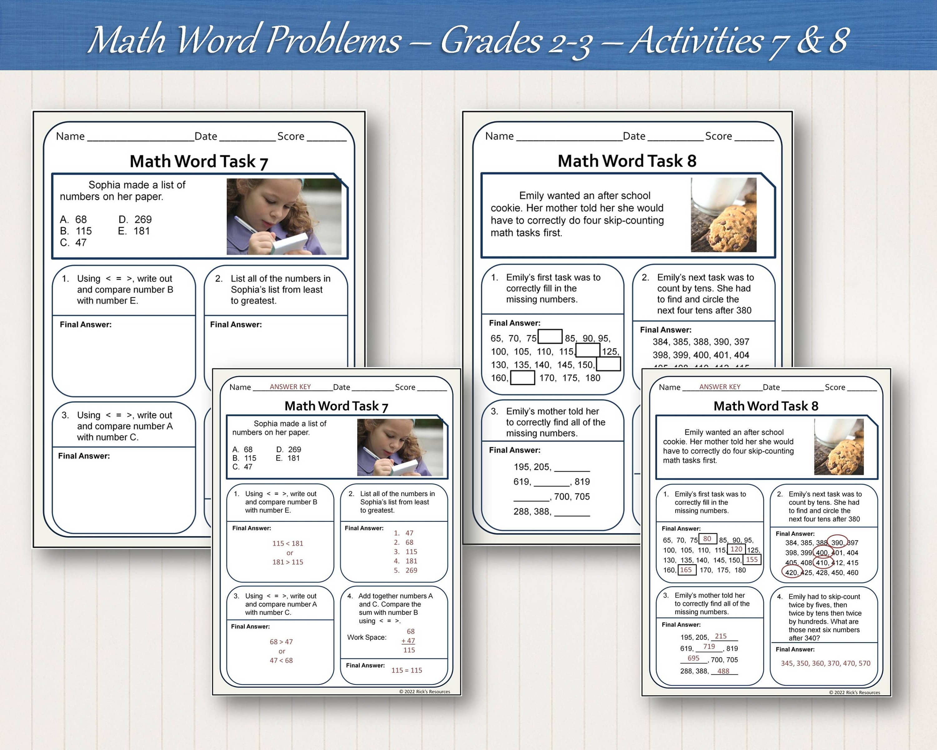 Multi-step Word Problems Math Worksheets Grade 2 Grade 3 - Etsy