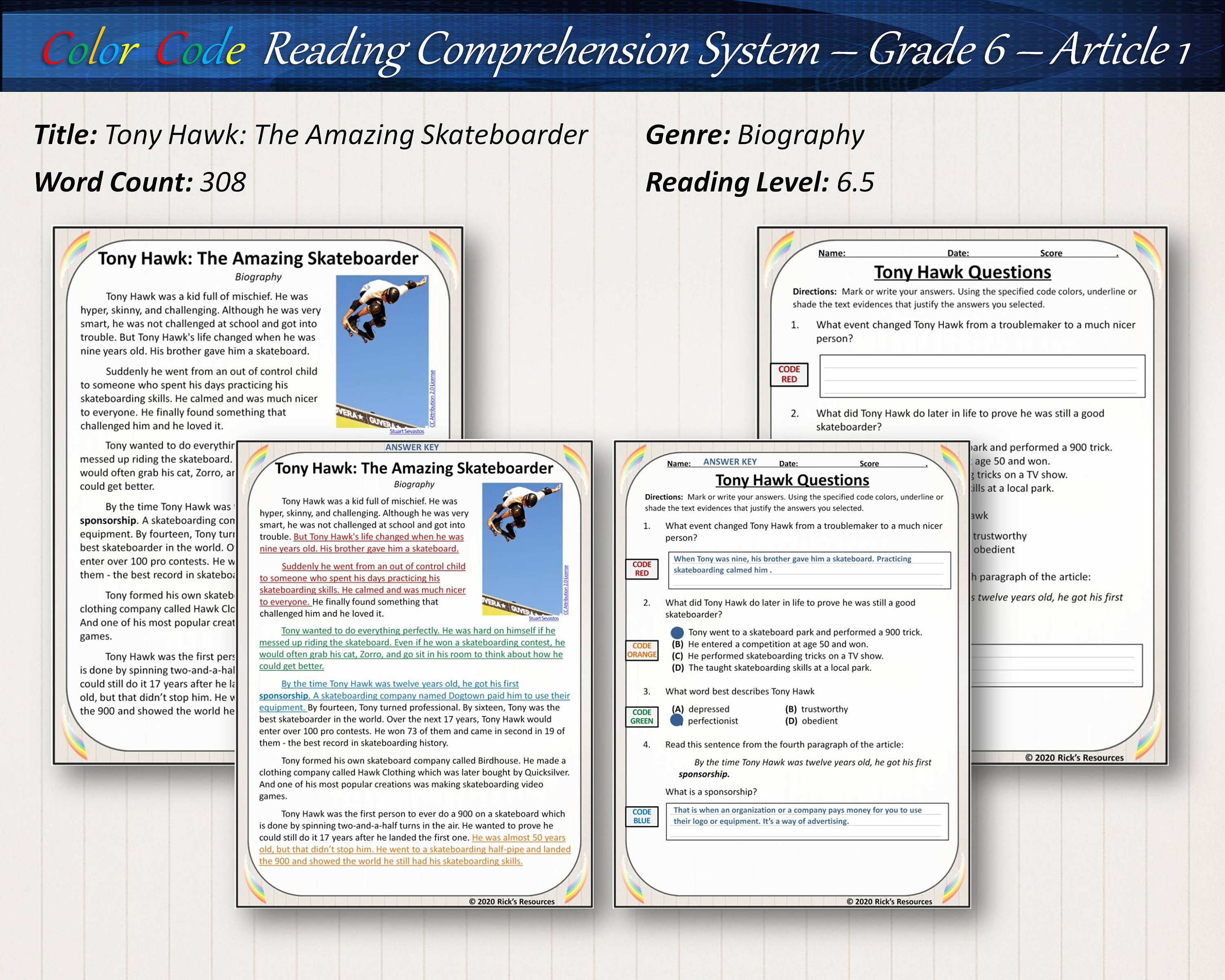 Reading Comprehension Coloring Text Evidence 6th Grade - Etsy