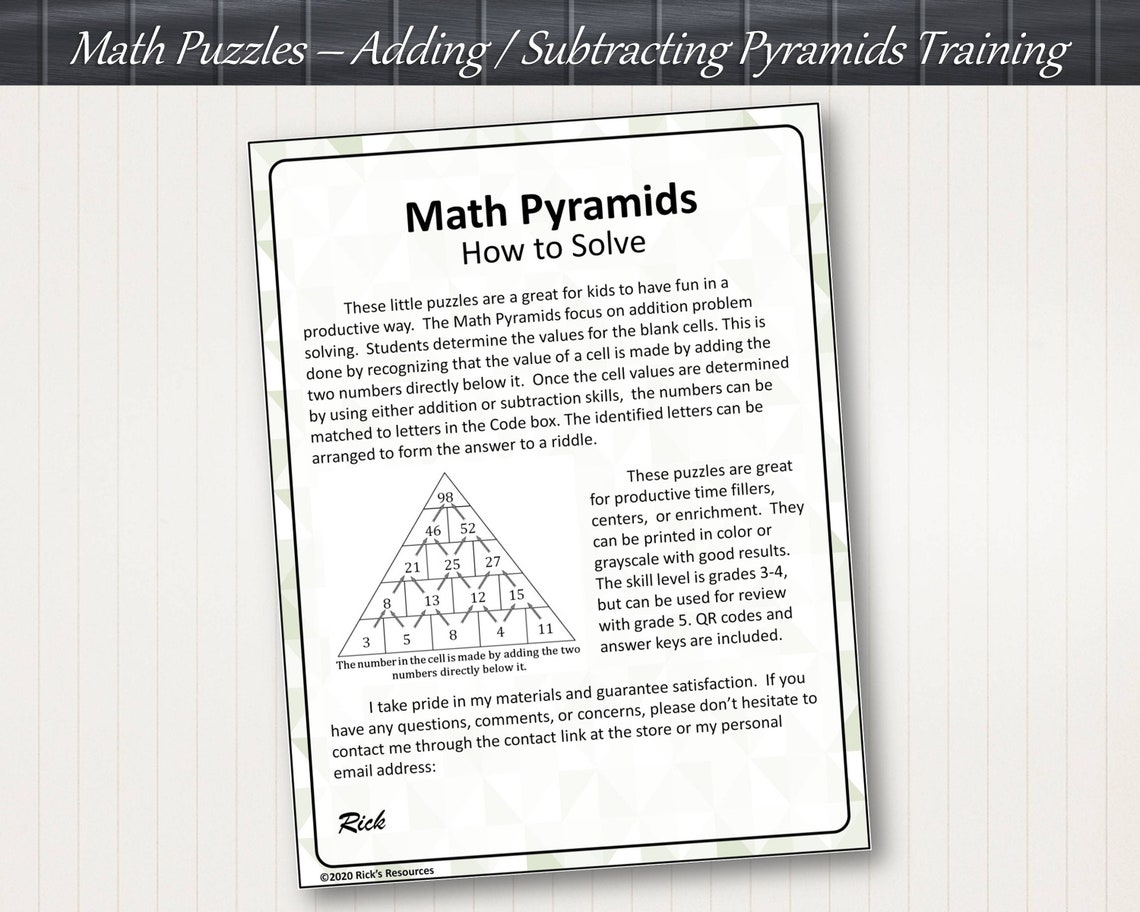 Adding and Subtracting Math Pyramid Puzzles: A Fun Way to Practice Math ...