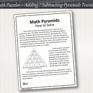 Adding and Subtracting Math Pyramid Puzzles: A Fun Way to Practice Math ...