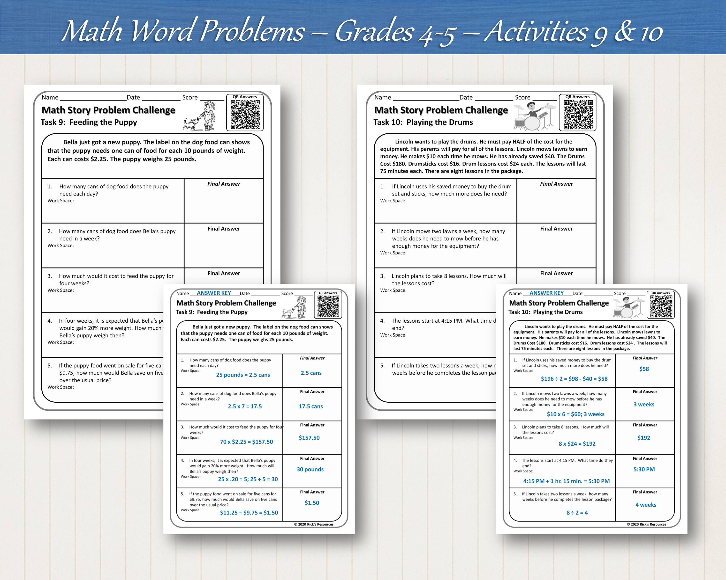 Multi-step Word Problems Math Worksheets Grade 4 - Grade 5 - Etsy