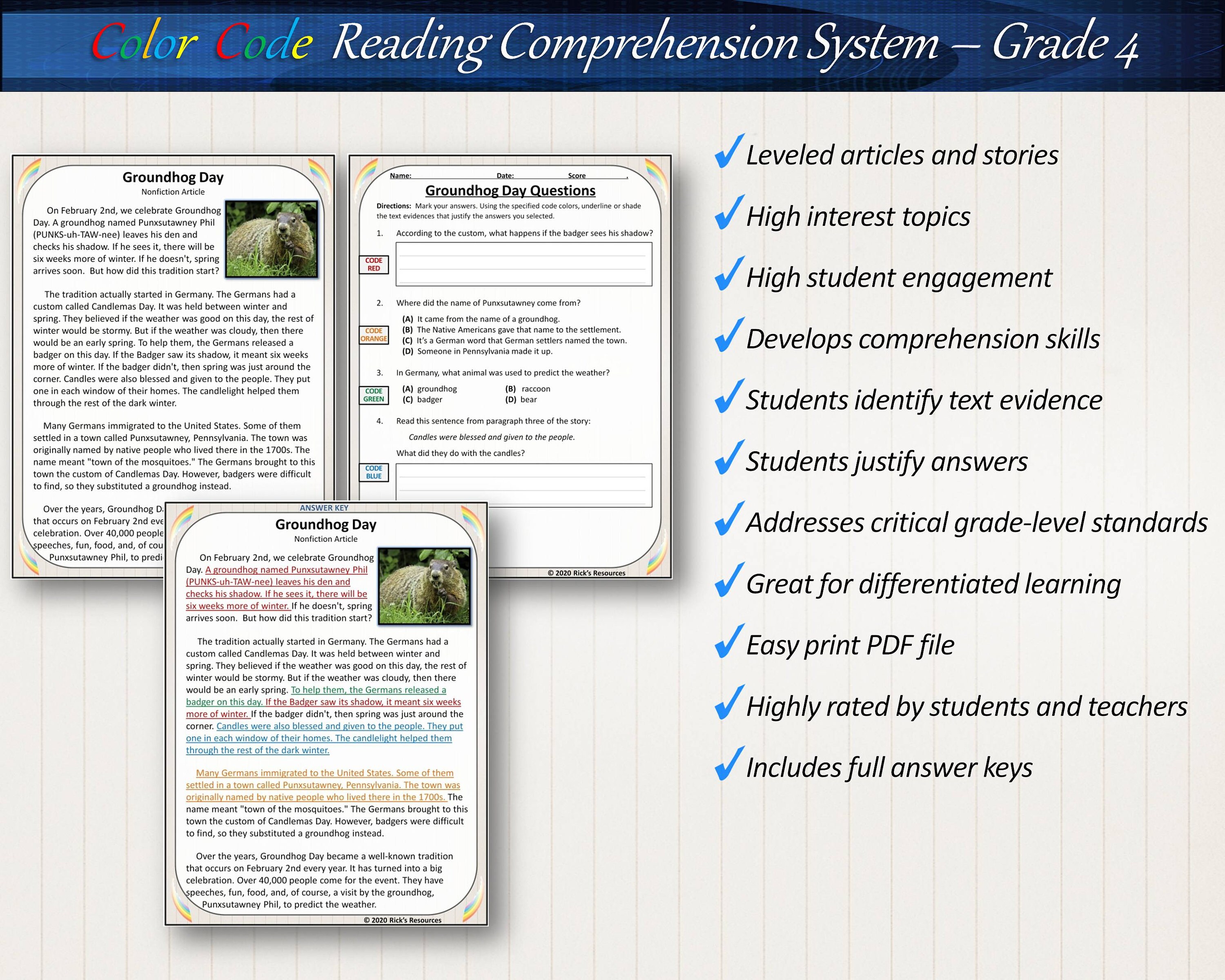 Reading Comprehension Coloring Text Evidence 4th Grade - Etsy