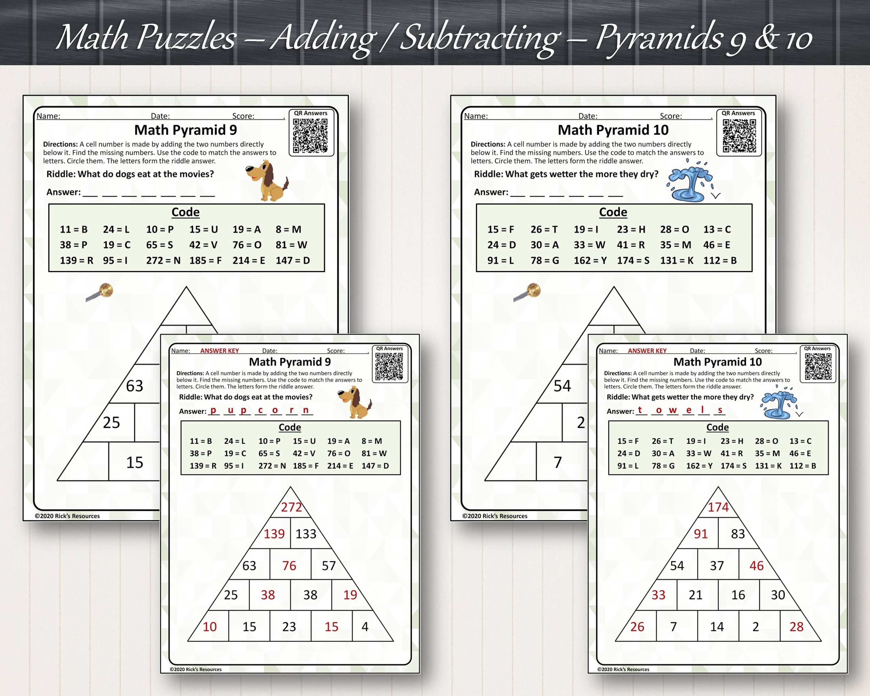 Adding and Subtracting Math Pyramid Puzzles: A Fun Way to Practice Math ...