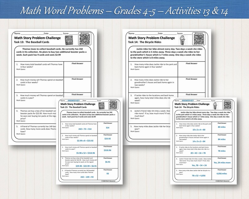 Multi-step Word Problems Math Worksheets Grade 4 Grade 5 - Etsy
