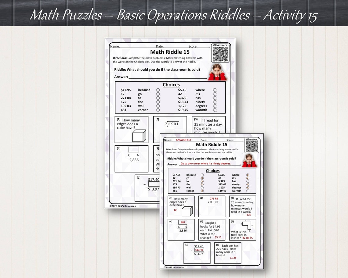Basic Operations Math Riddles: A Fun Way to Practice Math Skills for ...