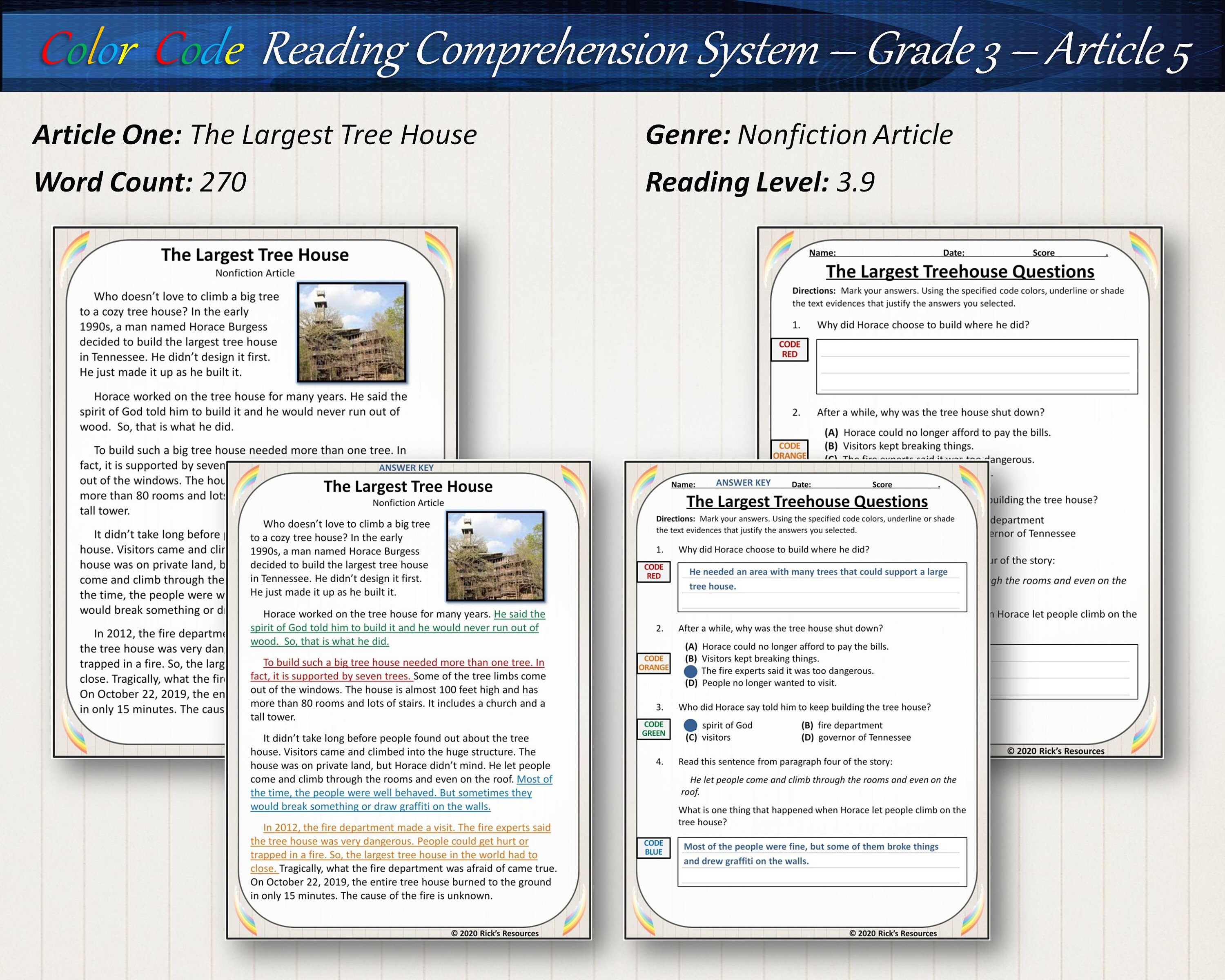 Reading Comprehension Coloring Text Evidence - 3rd Grade - Etsy