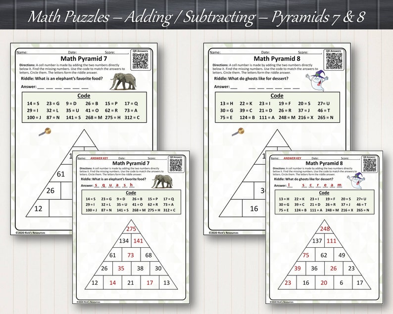 Adding and Subtracting Math Pyramid Puzzles: A Fun Way to Practice Math ...