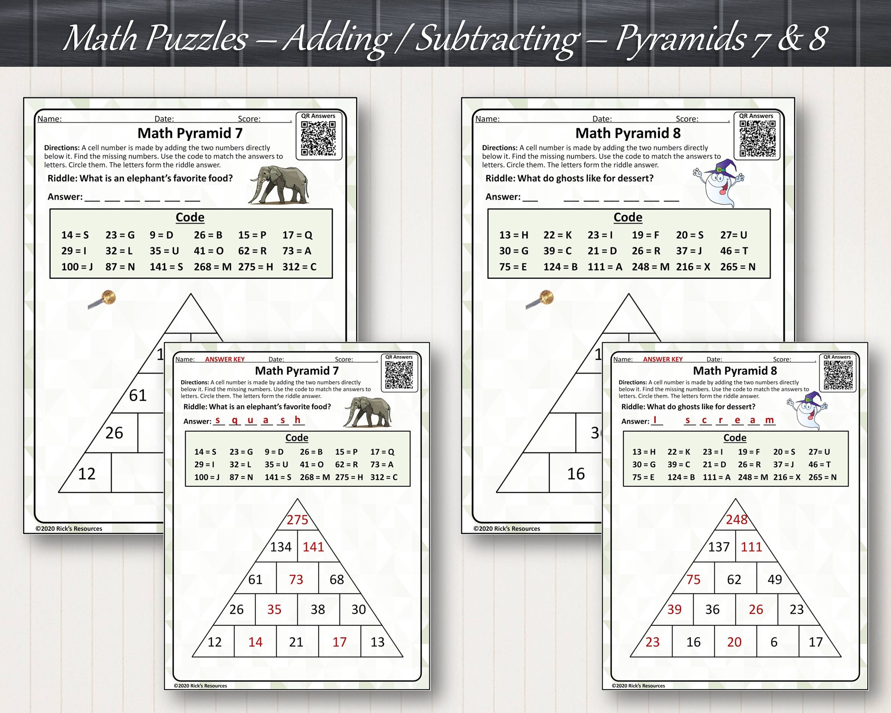Adding and Subtracting Math Pyramid Puzzles: A Fun Way to Practice Math ...